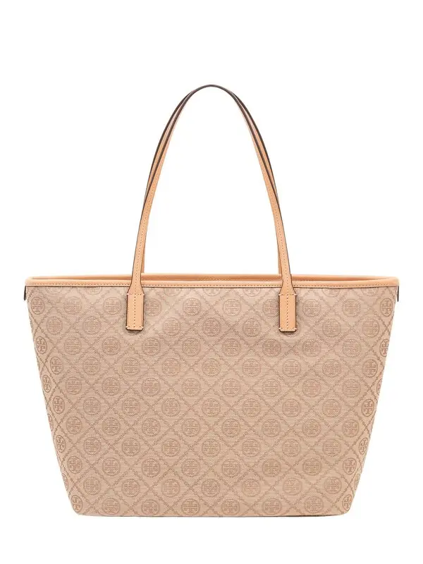Tory Burch Monogram Zip Tote Handbag - Flax