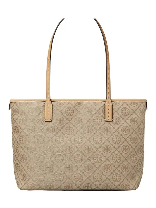 Tory Burch Monogram Sm Zip Tote Handbag - Flax