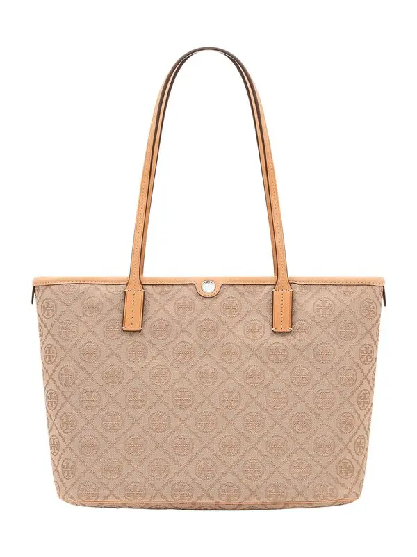 Tory Burch Monogram Zip Tote Handbag - Flax