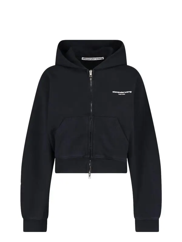 Alexander Wang Cropped Zip-up Hoodie - Black
