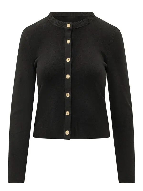 Michael Kors Merino Rib Crew Cardigan - Black
