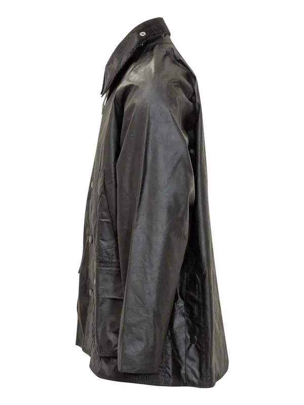Barbour Waxed Cotton Jacket With Velvet Collar And Pocket - Black