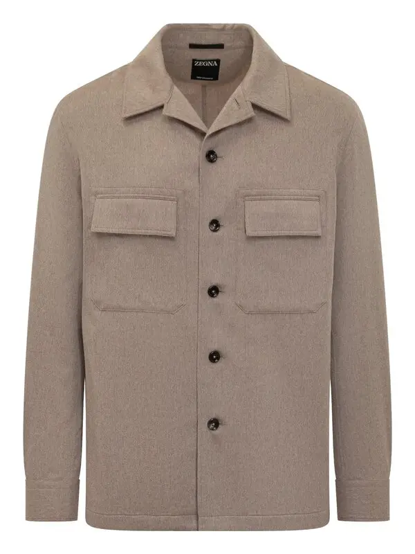 Zegna Cashmere Overshirt With Pocket - Beige