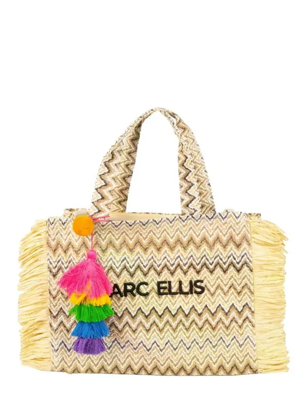 MARC ELLIS Zigzag-knit Fringed Tote Bag - Neutrals