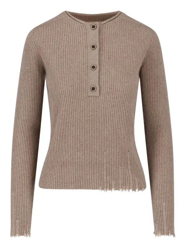 UMA WANG Ribbed Cashmere Henley Sweater - Beige