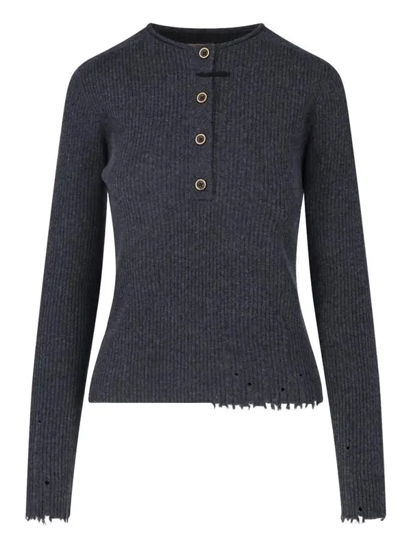 UMA WANG Ribbed Cashmere Henley Sweater - Grey
