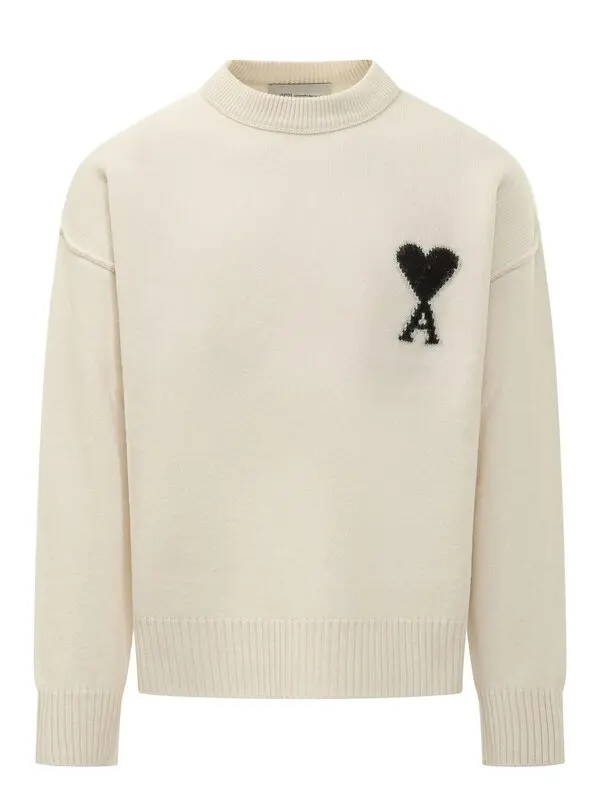AMI Paris Co-heart Crewneck Sweater - Off White/black