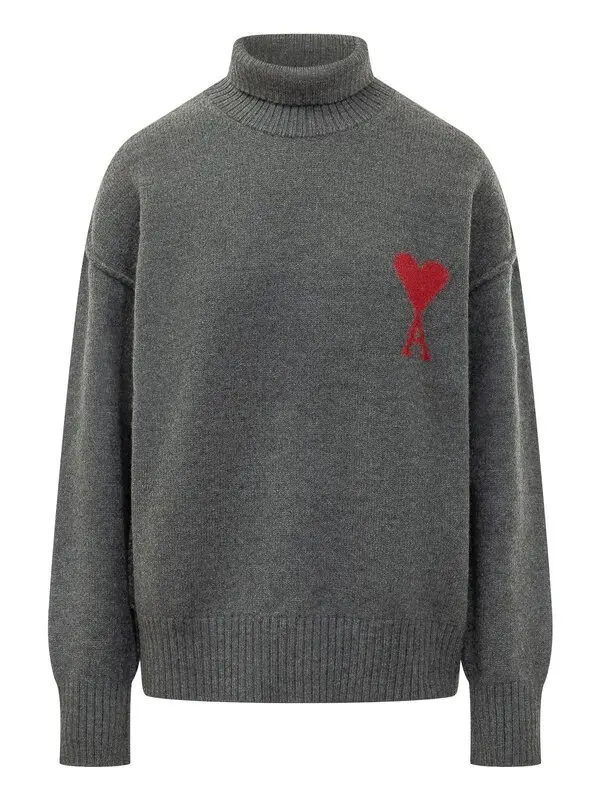 AMI Paris Funnel Neck Sweater - Gris Chine