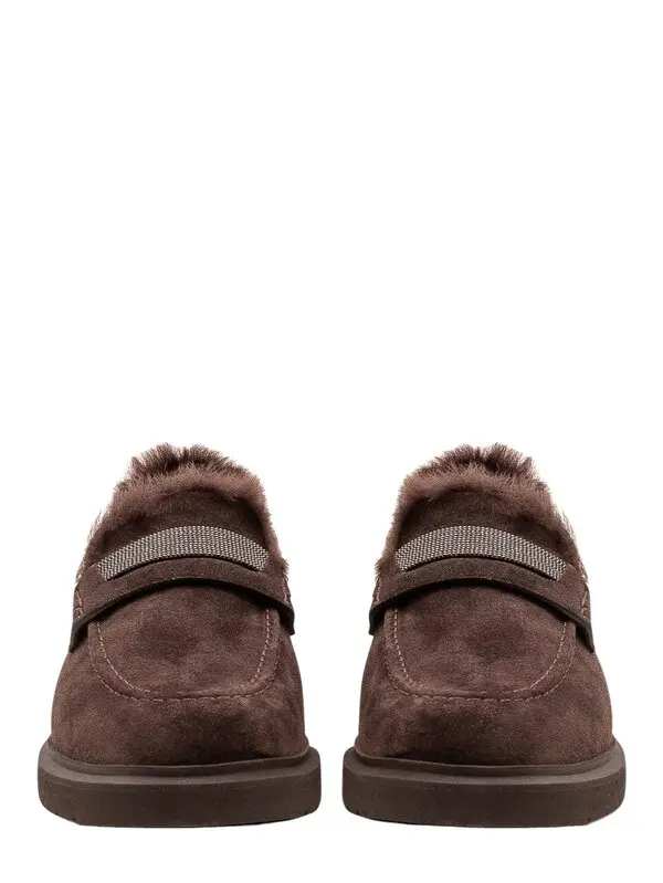Brunello Cucinelli Suede Loafer With Shearling Trim - C9795