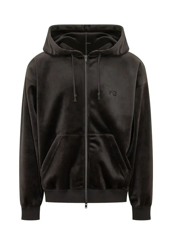 Y3 Zip-front Velvet Hoodie - Black