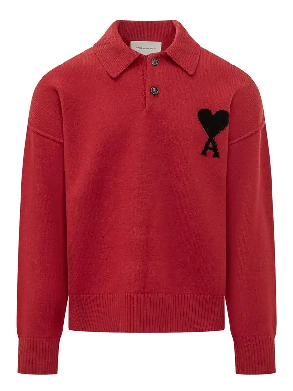AMI Paris Polo Sweater - Rouge Rubis