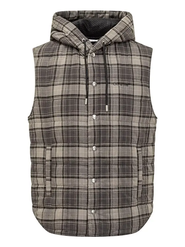 Off-White Padded Checkered Gilet With Hood - Dark Grey