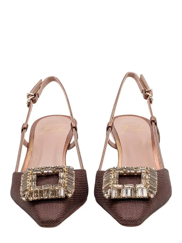 Roberto Festa Slingback Heels With Jewel Buckle - Marrone