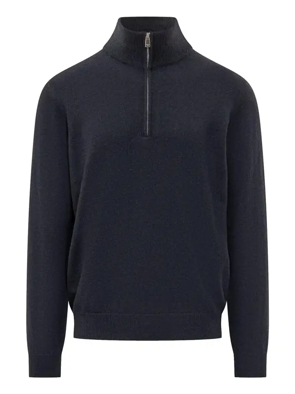 Malo Basic Zip-up Knit Sweater - Blu