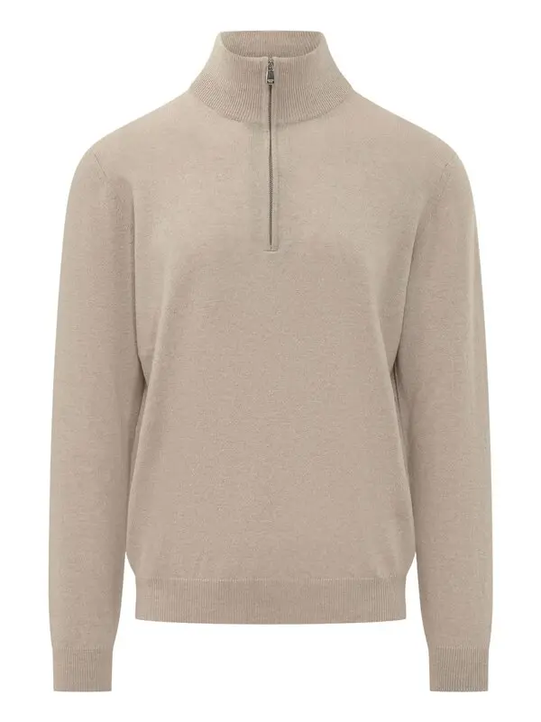 Malo Wool Zip Turtleneck Sweater - Dune