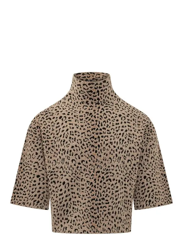 Givenchy High-neck Short Sleeve Top - Beige/brown