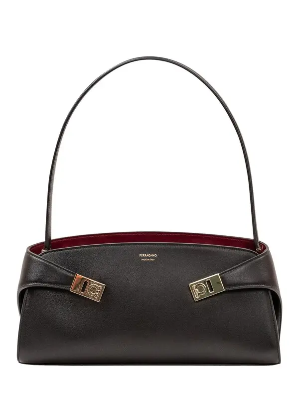 FERRAGAMO Chic Mini Hug Shoulder Bag - Nero-borgogna