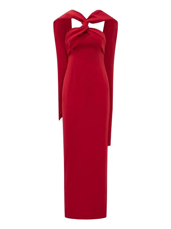 Solace London Elegant Lungo Suit With Nodo - Red