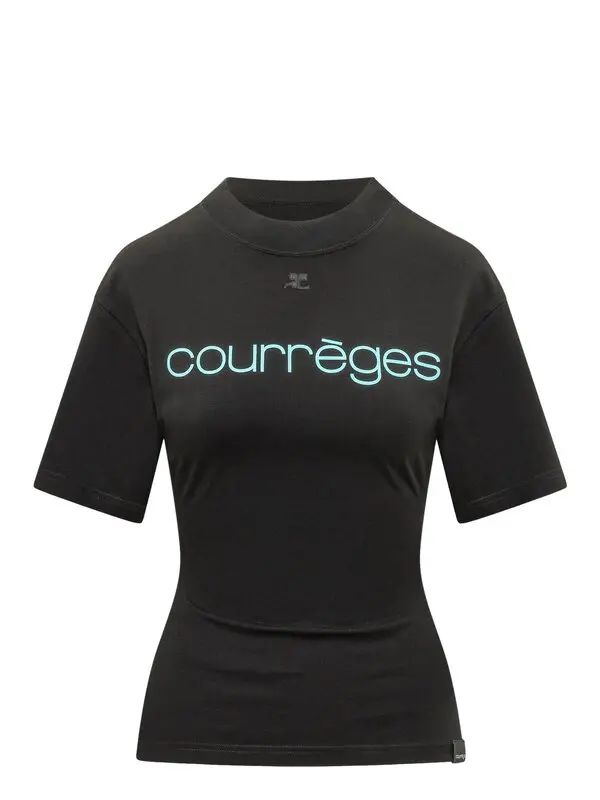 COURREGES Signature Logo Stampaint T-shirt - Black