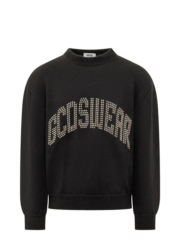 Gcds Studded Logo Crewneck Sweatshirt - Black/silver