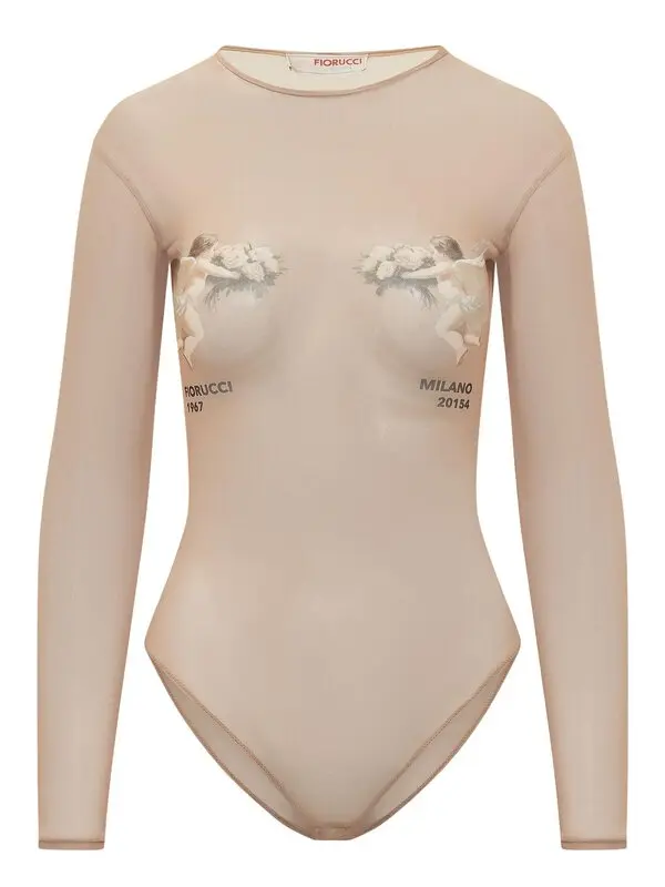 Fiorucci Graphic Print Long Sleeve Bodysuit - Nude