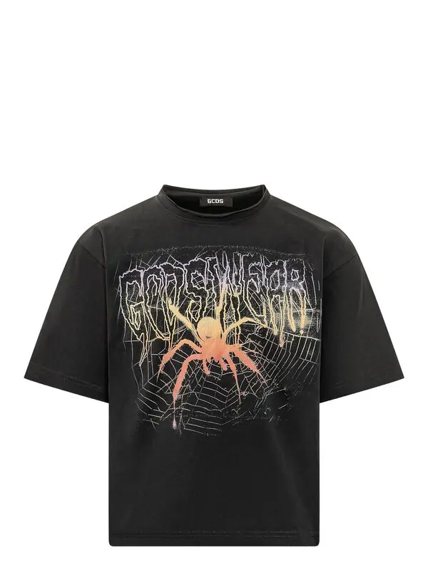 Gcds Gothic Loose Cropped T-shirt - Black/orange