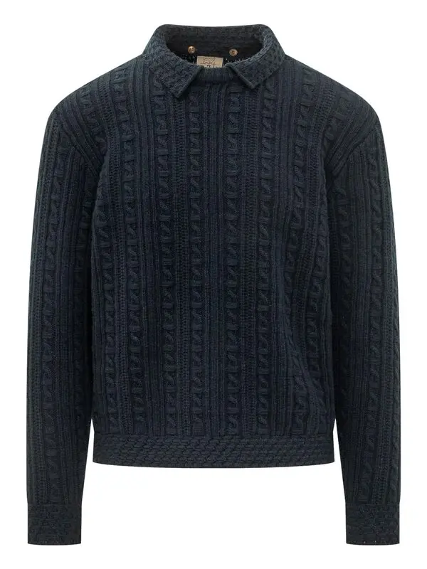 RAKKI Mixed Stitch Pullover Sweater - Blu Notte