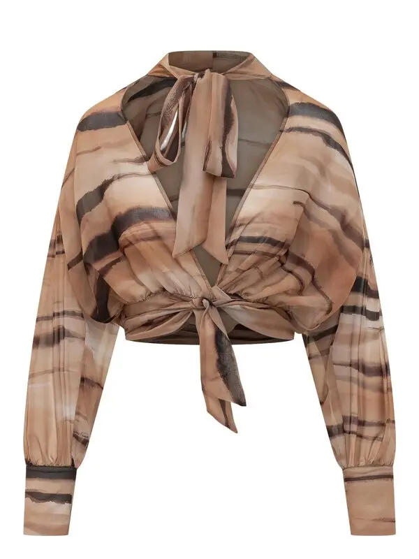 Elisabetta Franchi Printed Bow-detail Blouse - Cammello