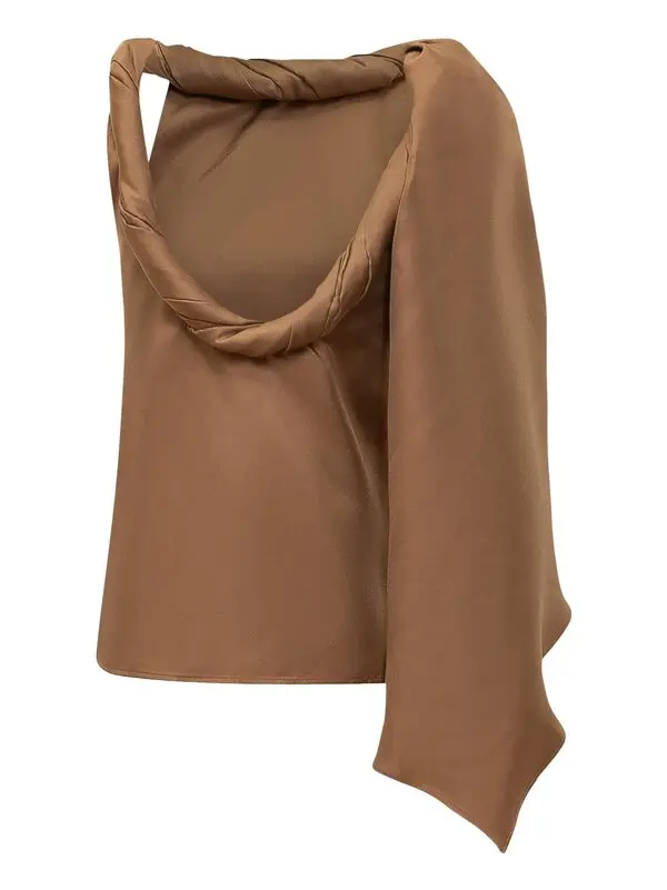 Loulou De Saison Silk Draped Neck Top - Macadamia