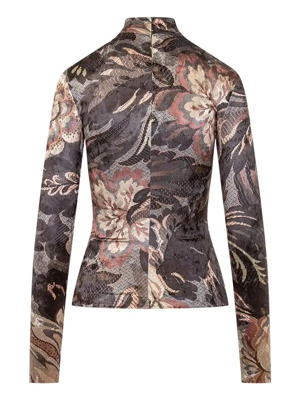 Etro Floral Print Long Sleeve Knit Top - Grigio