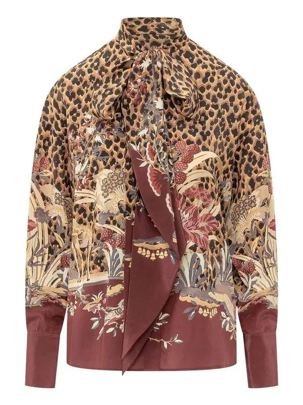 Etro Animal Print Silk Blouse - Marrone