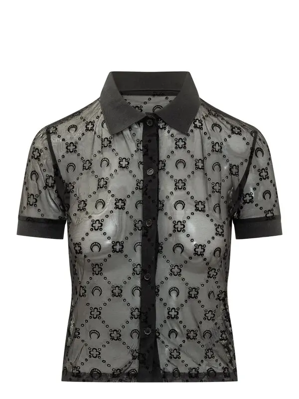 MARINE SERRE Flock Mini Polo Shirt - Black