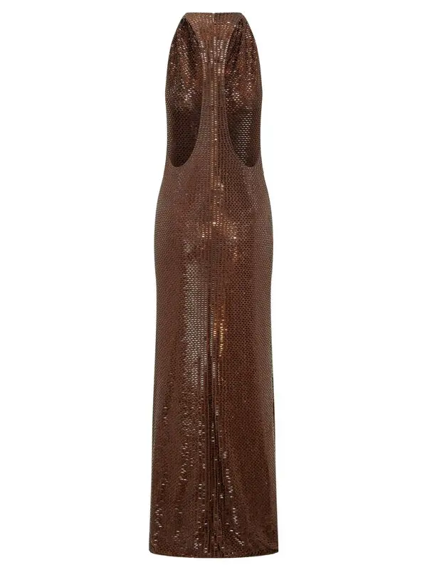 SELF-PORTRAIT Racer Back Maxi Dress - Brown