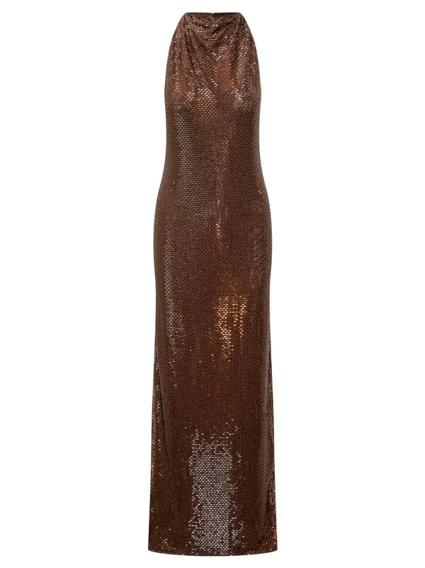 SELF-PORTRAIT Racer Back Maxi Dress - Brown