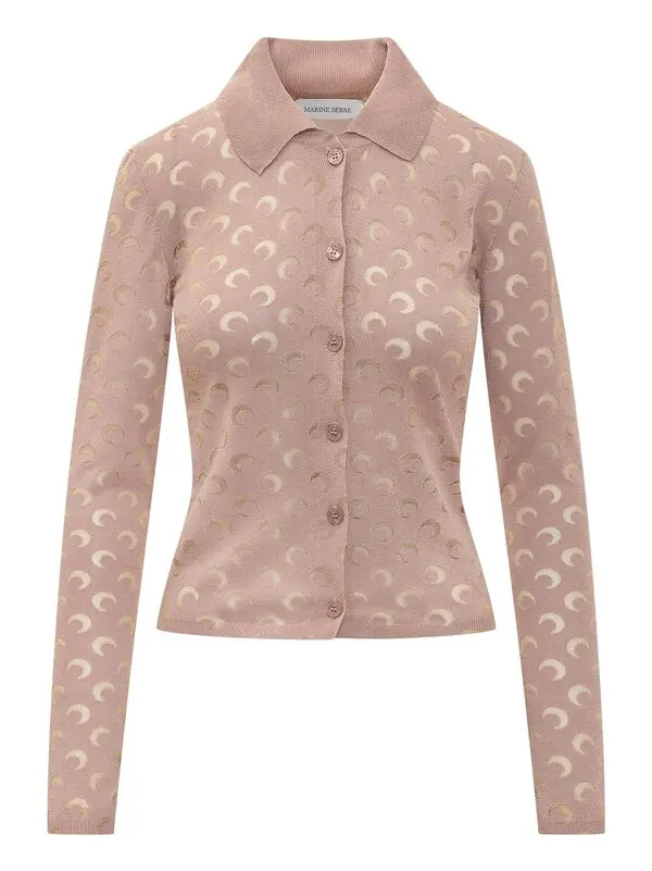 MARINE SERRE Moon Ofvore Long Sleeve Mini Shirt - Light Pink