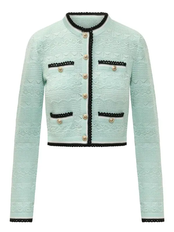SELF-PORTRAIT Pointelle Knit Cardigan - Green