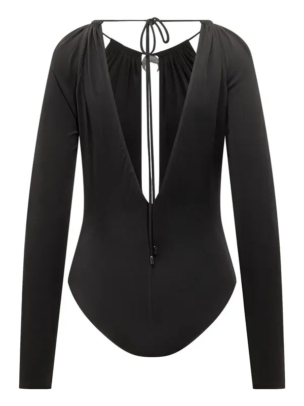 MARINE SERRE Cut-out Jewel Detail Bodysuit - Black