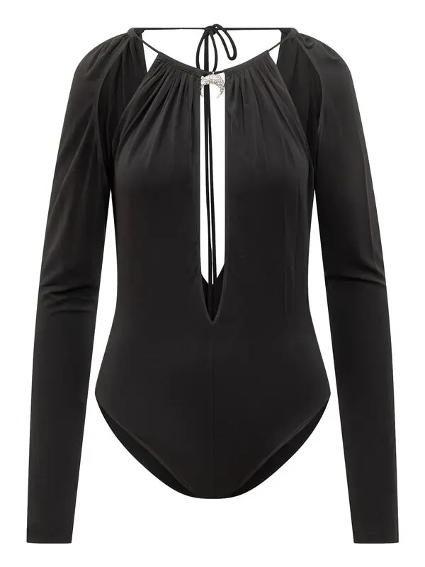 MARINE SERRE Cut-out Jewel Detail Bodysuit - Black