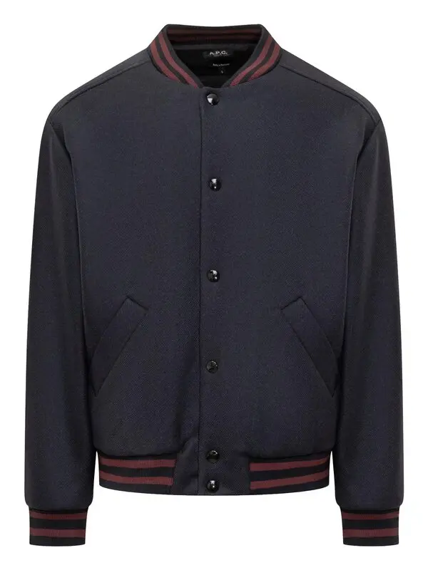A.p.c. Wool Bomber Jacket With Striped Detail - Dark Navy