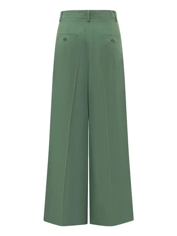 Max Mara Wide-leg Trousers With Pleats In Linen-viscose Blend - Aloe