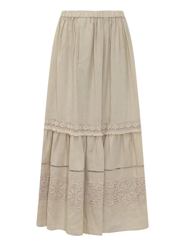 Max Mara Weekend-inspired Linen Mini Skirt With Embroidered Trim - Sabbia