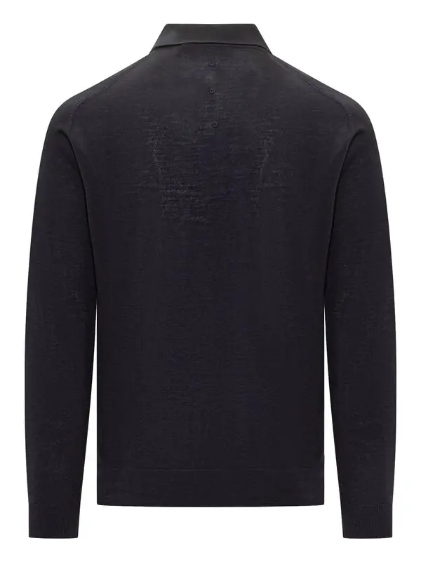 Premiata Luxury Long Sleeve Polo With Premium Merino Wool And Silk Blend - Blue