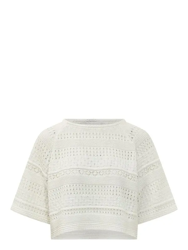 Max Mara Openwork Knit Sweater With Cut Sleeves - Avorio