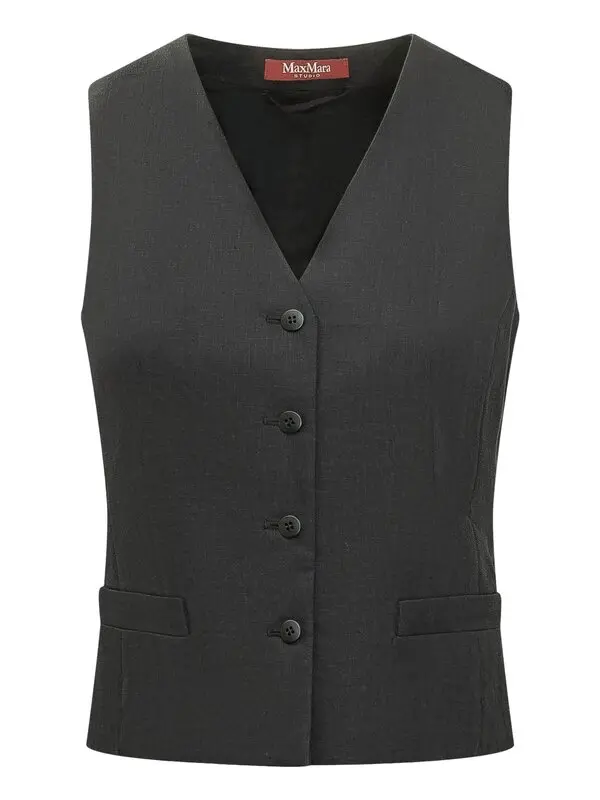 Max Mara Linen Button Detail Gilet - Nero