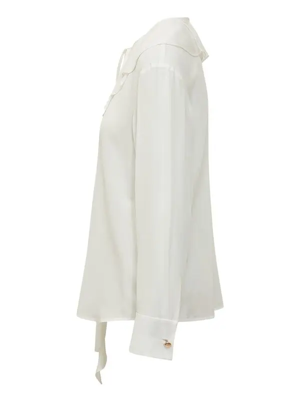 Max Mara Elegant Silk Shirt With Ruffles - Bianco Seta