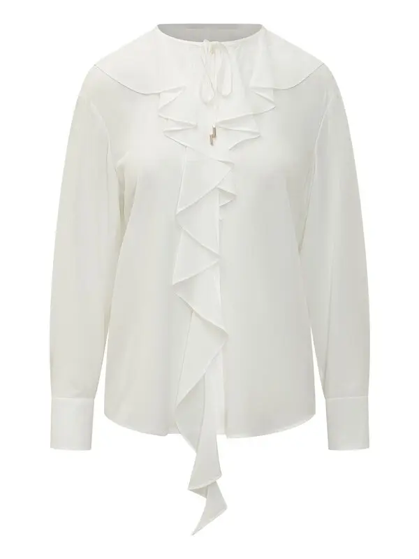 Max Mara Elegant Silk Shirt With Ruffles - Bianco Seta