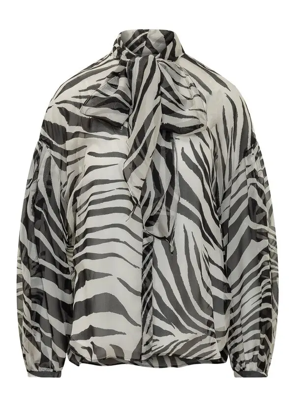 Max Mara Artistic Print Shirt With Neck Tie - Nero