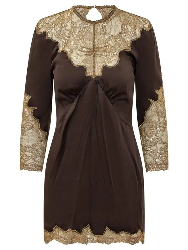 Attico Lace Mini Dress - Dark Green/dark Brown
