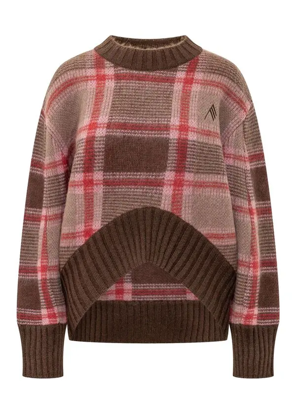Attico Check Mohair Sweater - Coffee/pink