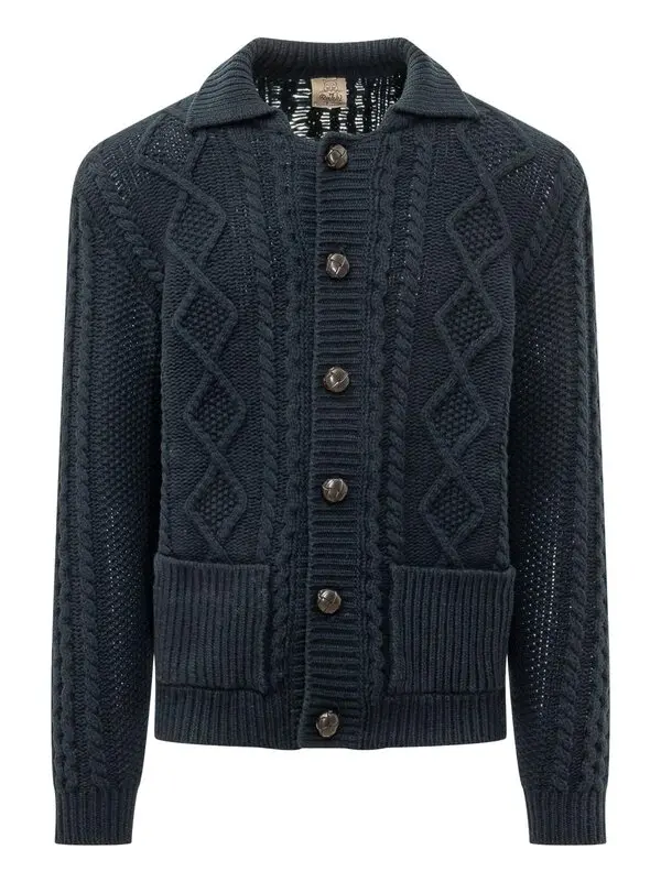 RAKKI Aran Polo Cardigan - Blu Notte